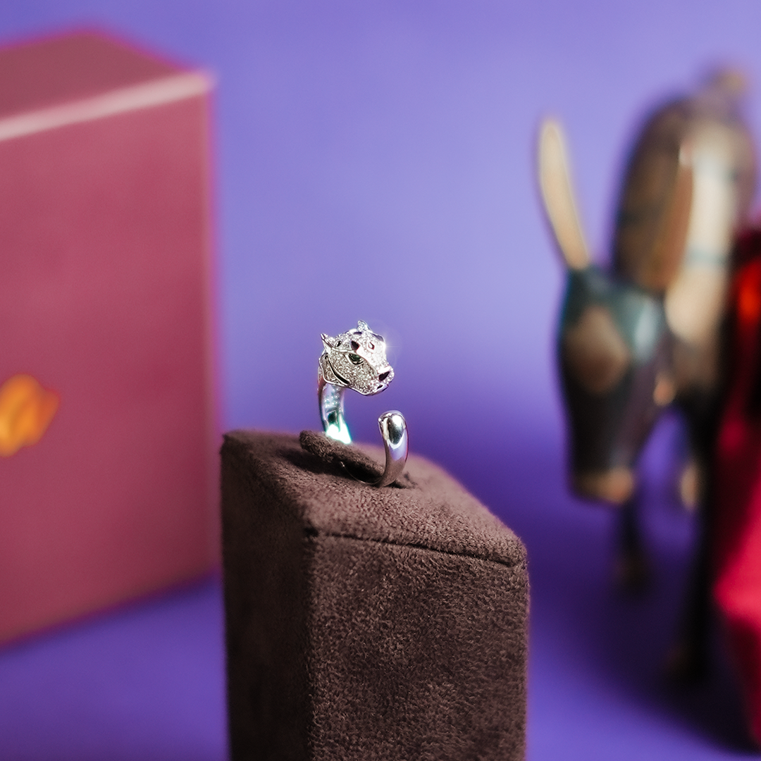 Midnight Hunter Panther Ring – Silver Statement Ring with Black Detail ...
